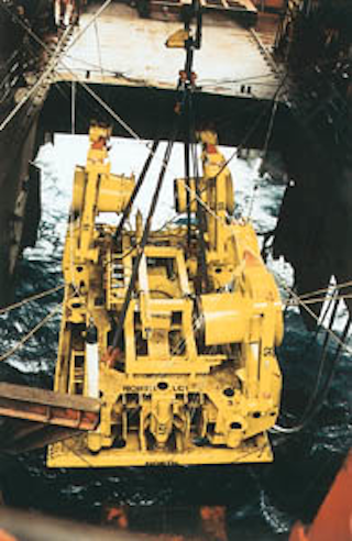 Deepwater template employs central guide post for seabed installation ...