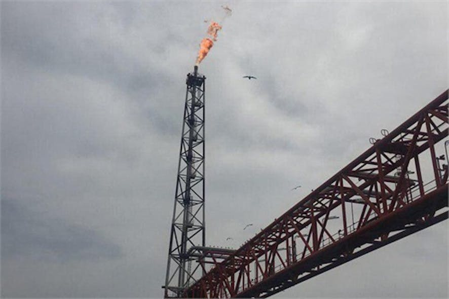 South Pars Phase 14a gas platform flare lit | Offshore