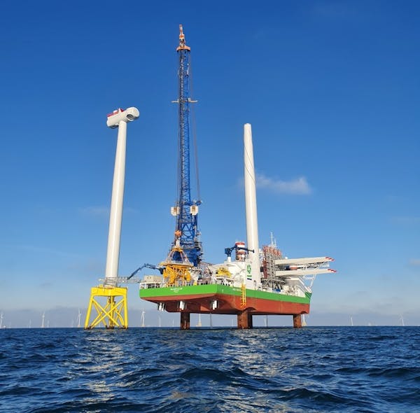 East Anglia ONE offshore wind farm turbines installed in the North Sea ...