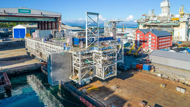 Norwegian North Sea Johan Sverdrup Phase 2 riser module departing Stord ...