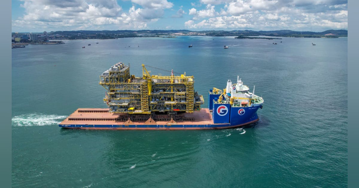 Final topsides structure sailing to North Sea Tyra II gas complex ... Final topsides structure sailing to North Sea Tyra II gas complex ...