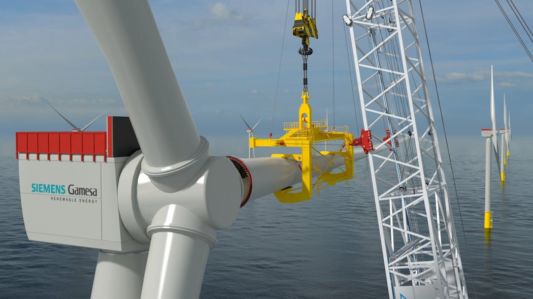 Crane stabilization system eases placement of offshore wind turbine ...