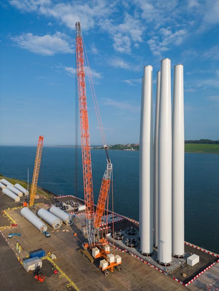 Wind turbine tower preassembly underway for NnG wind development | Offshore