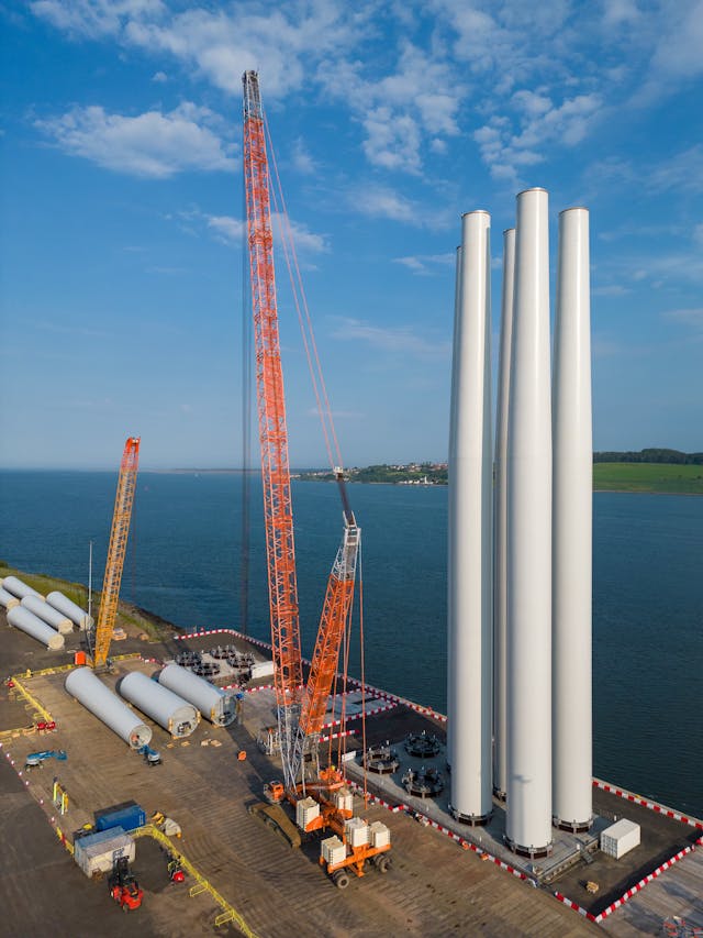Wind turbine tower preassembly underway for NnG wind development | Offshore
